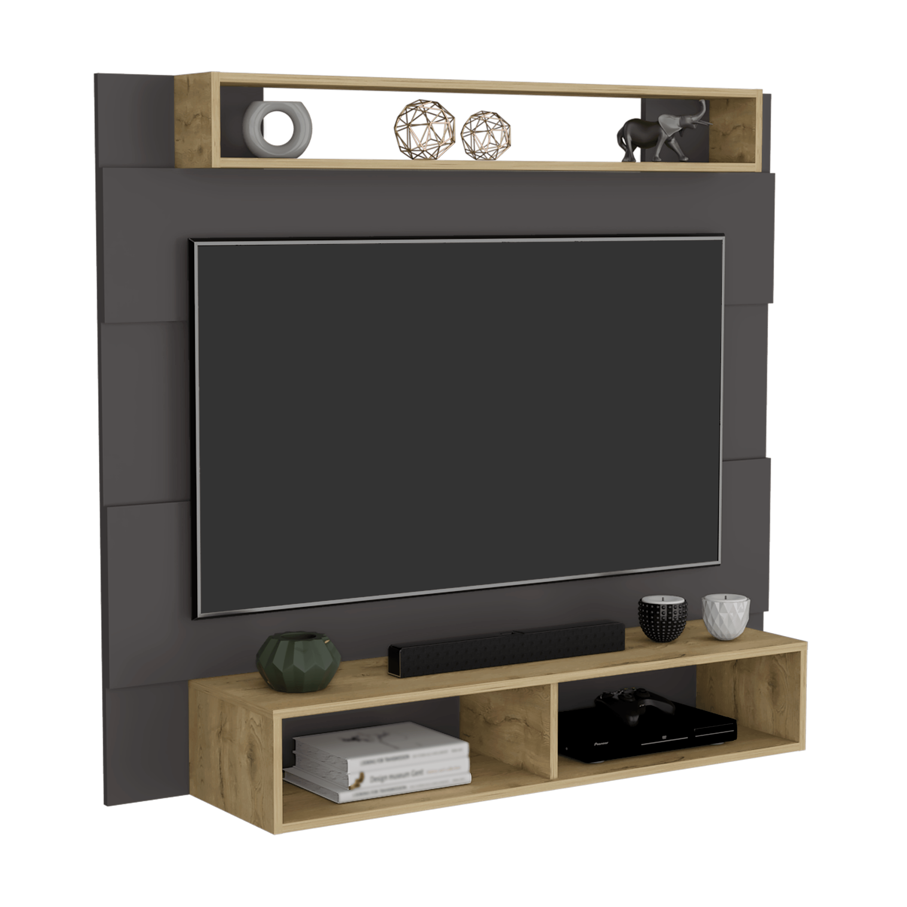 Panel de Tv Chares, Plata Oscuro y Macadamia, con Espacio Para Televis ...